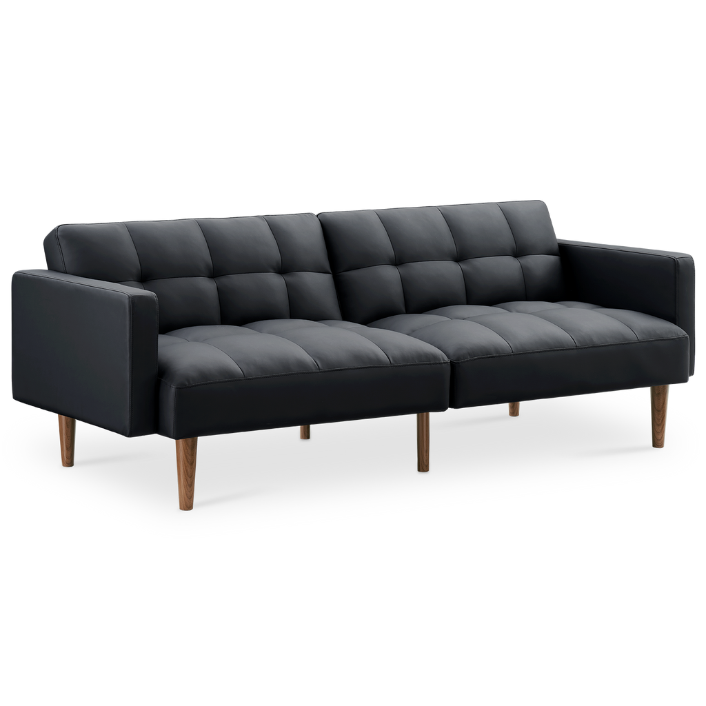 Aaron Futon Sofa Bed Midnight Black Faux Leather Mopio