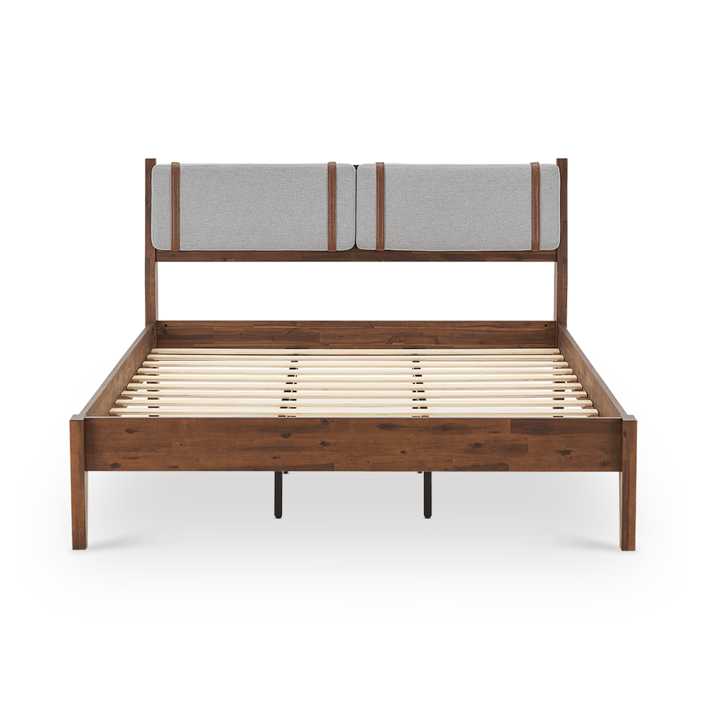 Ted Bed (Queen), Solid Acacia Wood Platform Bed with Removable Upholst ...