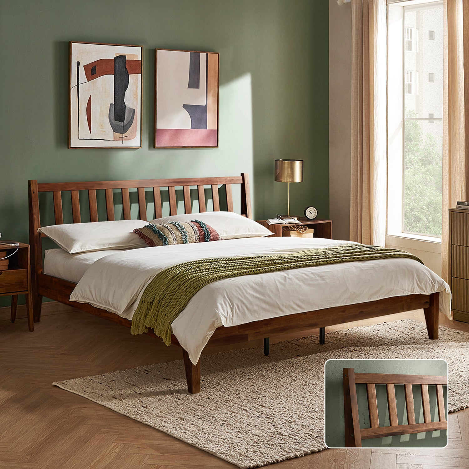 Ted Bed (King), Solid Acacia Wood Platform Bed with Headboard – Mopio