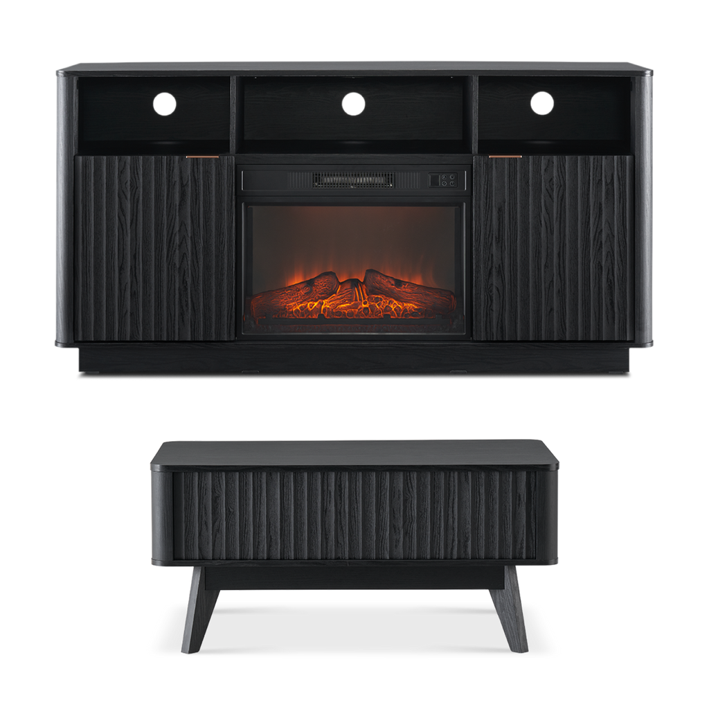 Brooklyn 59" Electric Fireplace TV Stand + Lift-top Coffee Table, Blac ...