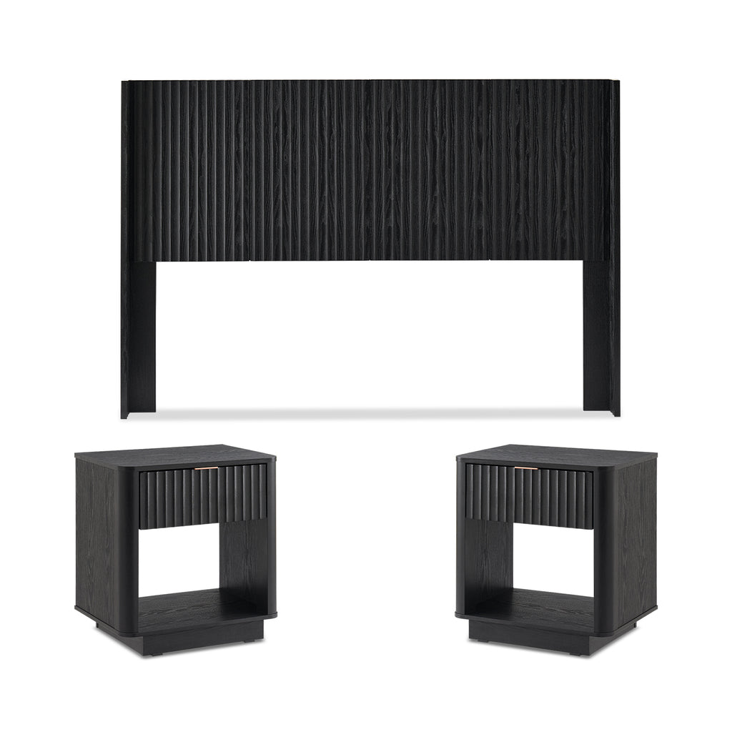 Brooklyn Headboard (Queen) + Side Tables (Pair), Black Oak Set – Mopio