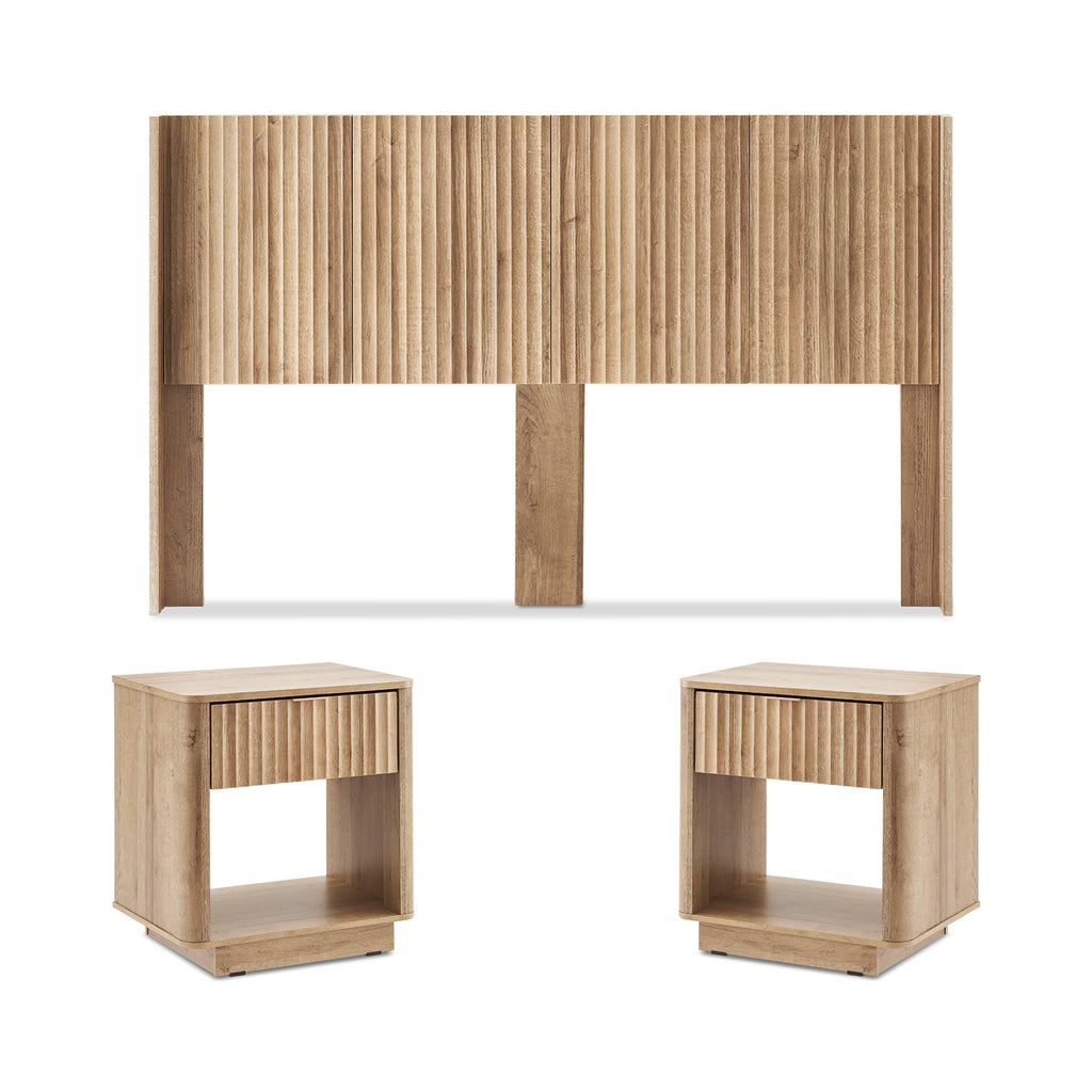 Brooklyn Headboard (King) + Side Tables (Pair), Golden Oak Set – Mopio