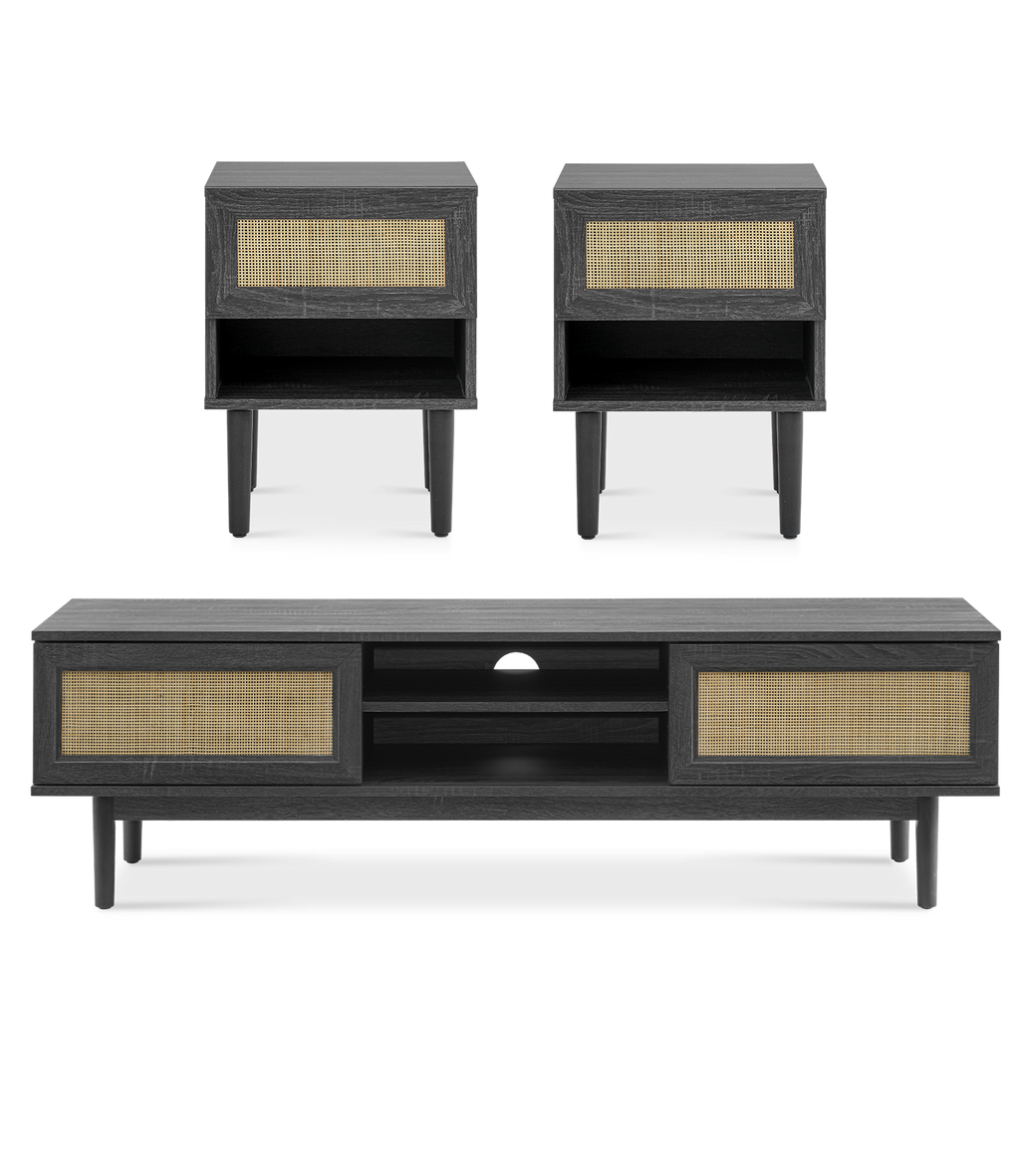 Haylee 59" TV Stand + Side Table (Pair), Charcoal – Mopio