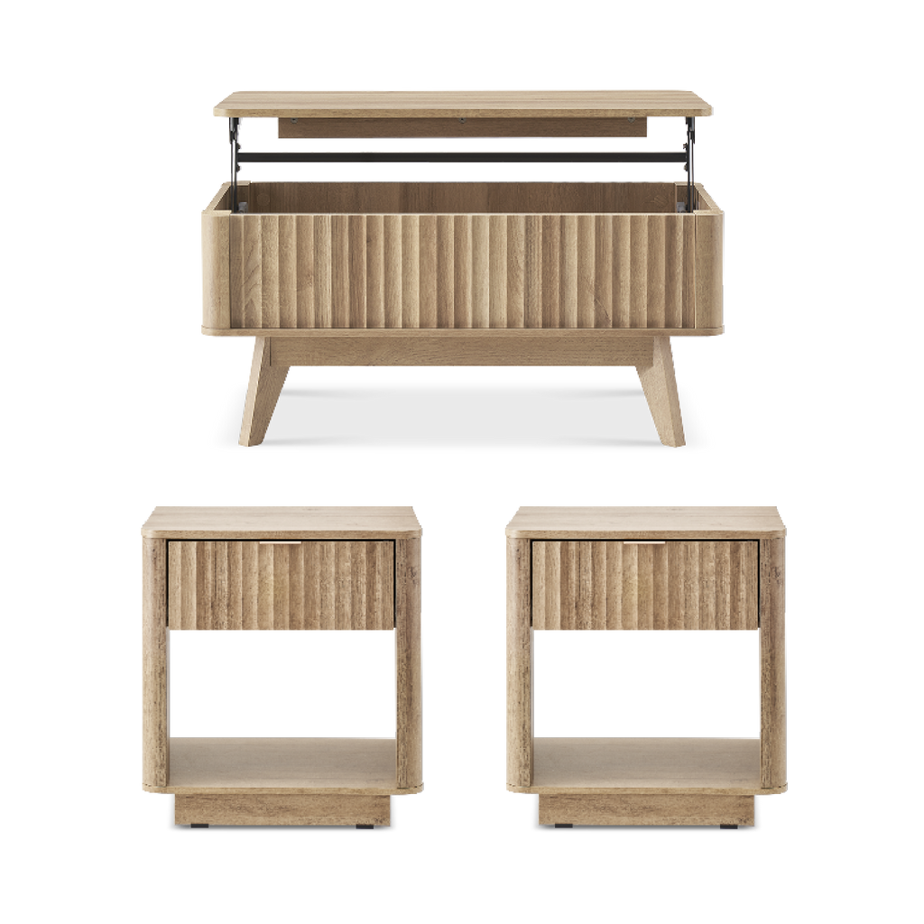 Brooklyn Side Tables (Pair) + Lift-top Coffee Table, Golden Oak Set – Mopio