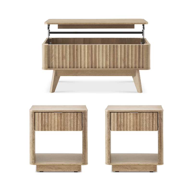 Brooklyn Side Tables (Pair) + Lift-top Coffee Table, Golden Oak Set – Mopio