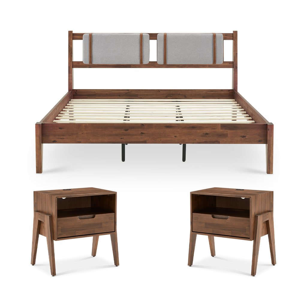 Ted Bed with Removable Upholstered Headboard Cushions (King) & Nightst ...