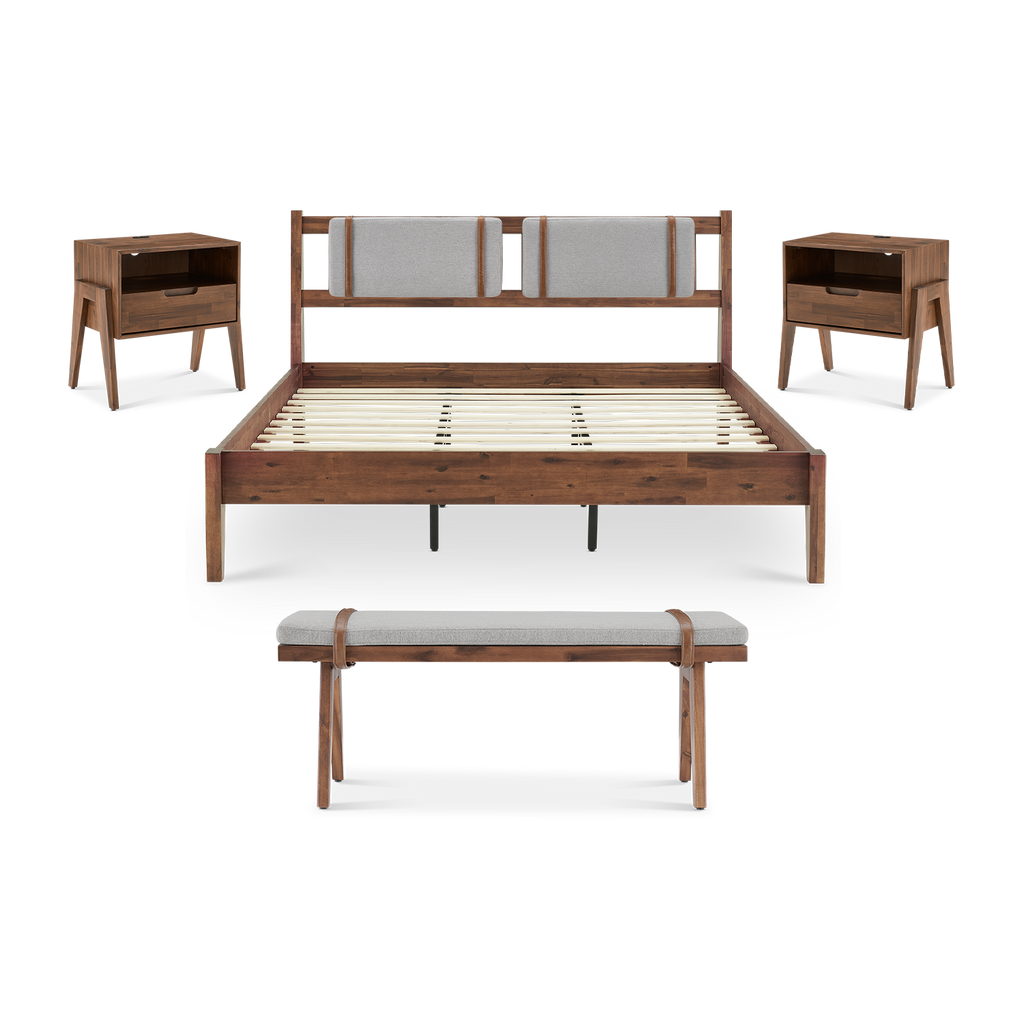 Ted Bed with Removable Upholstered Headboard Cushions (King), Bench ...