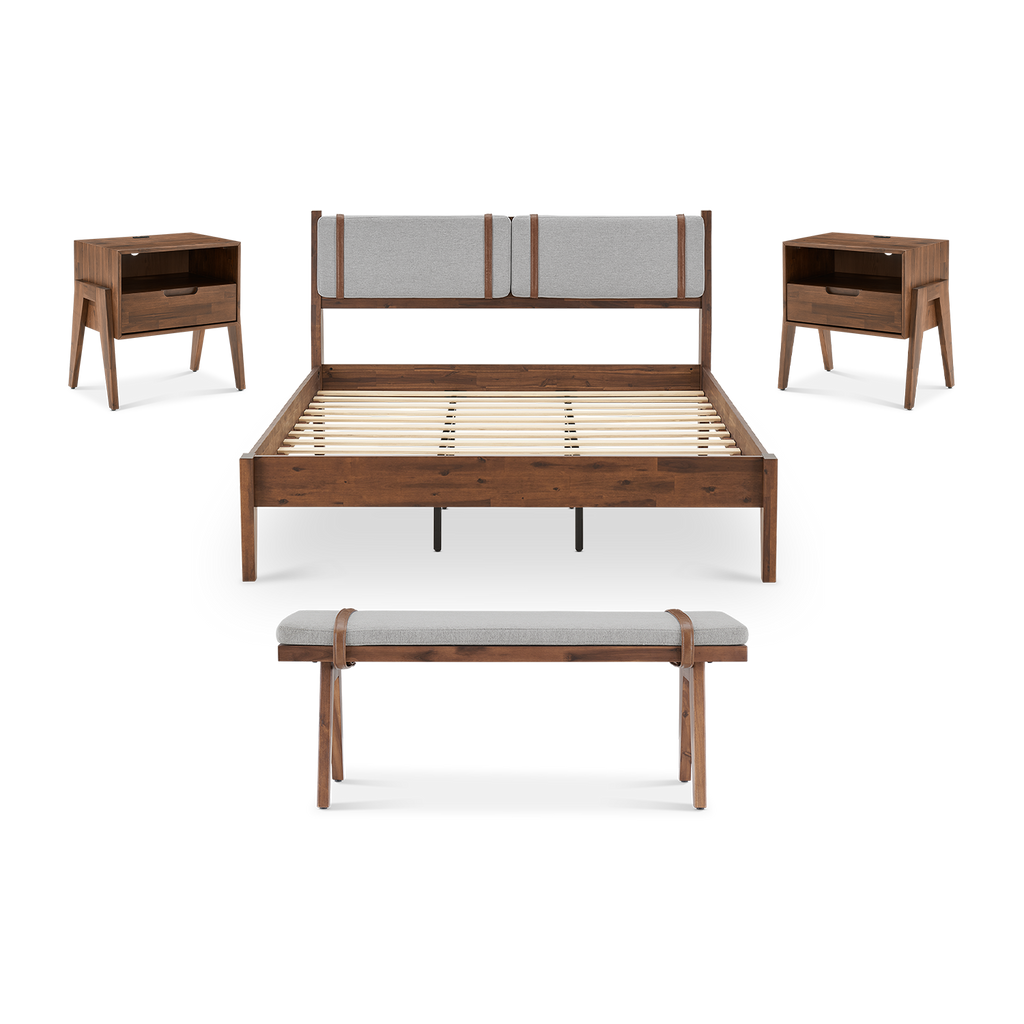 Ted Bed with Removable Upholstered Headboard Cushions (Queen), Bench ...
