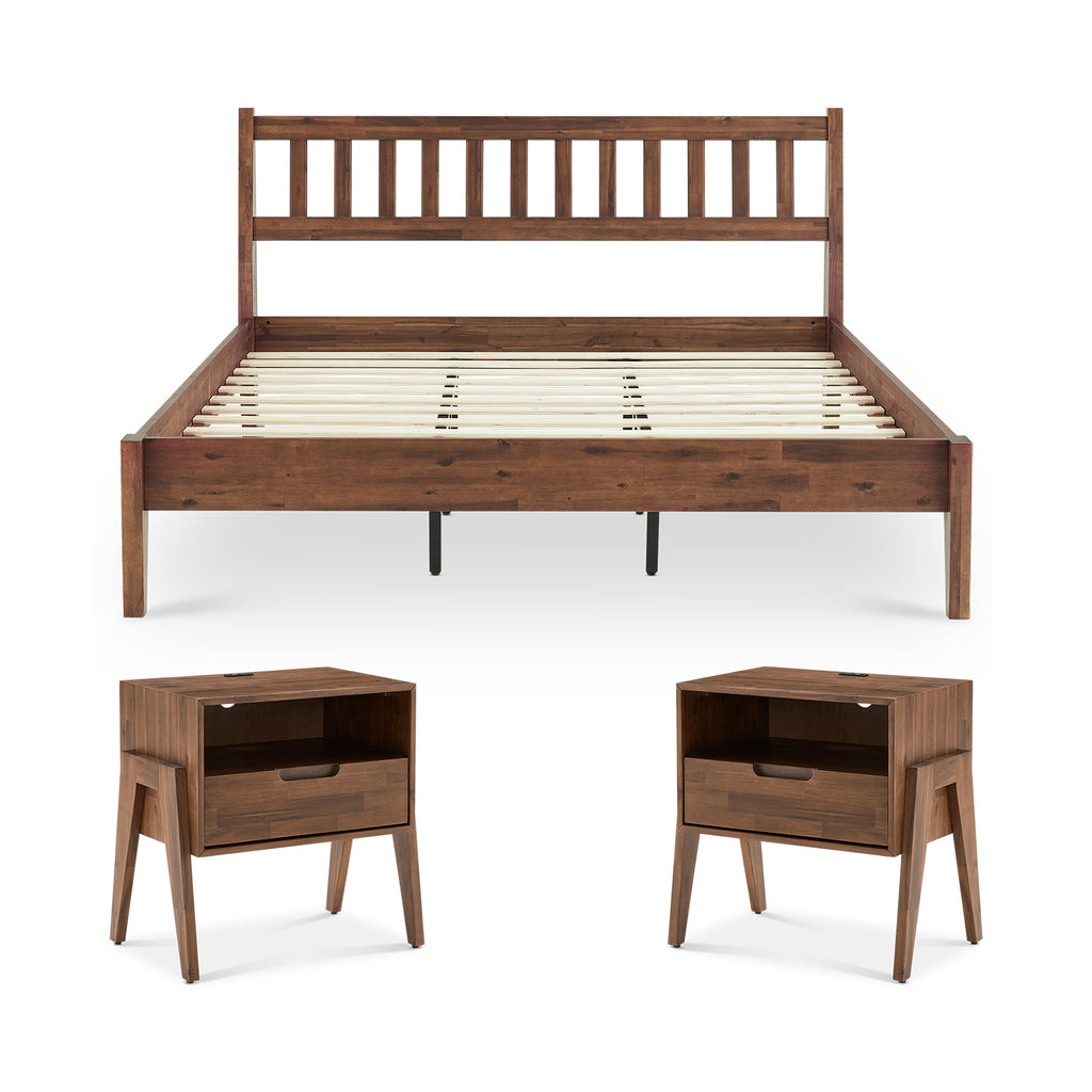Ted Bed (King) & Nightstands with Charging Ports (Pair) – Mopio
